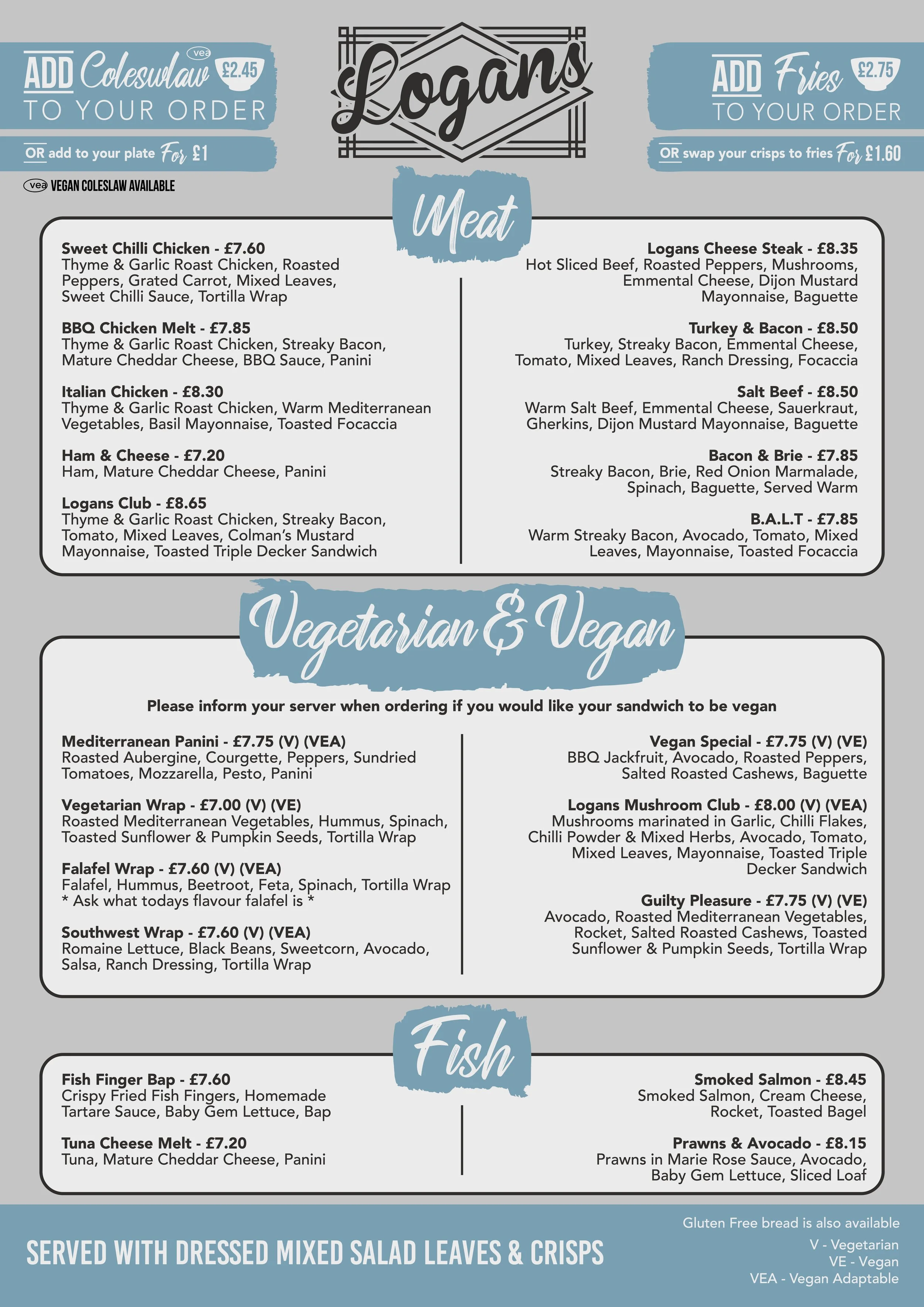 Eat In Menu — Logans Sandwich Bar