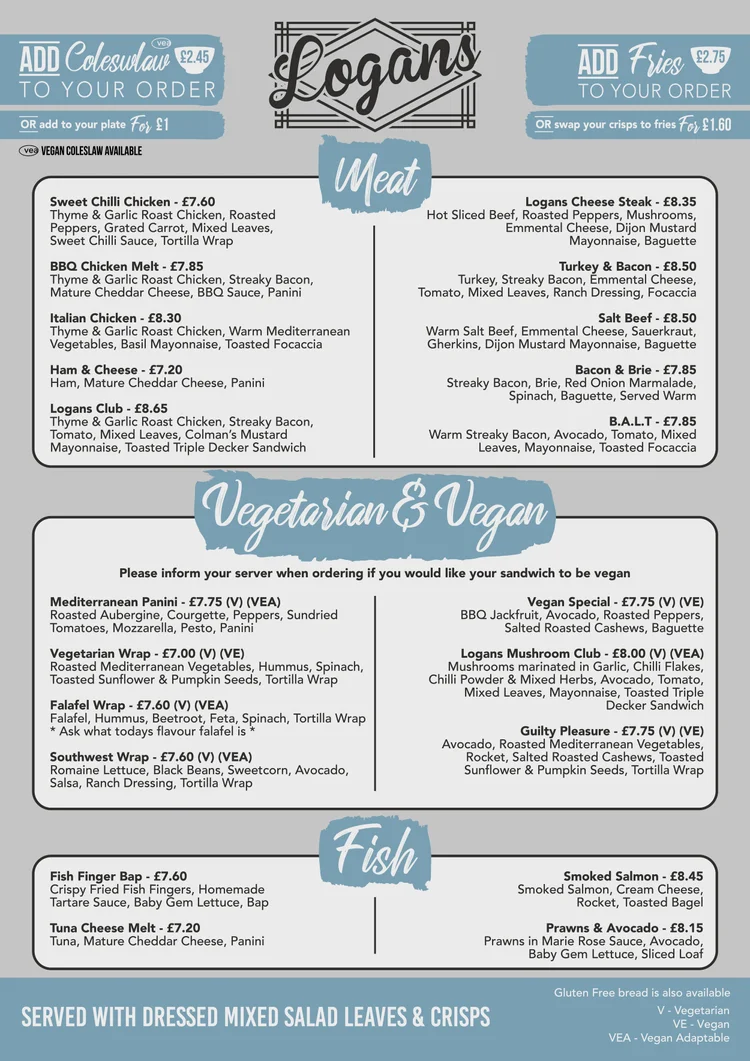 Eat In Menu — Logans Sandwich Bar