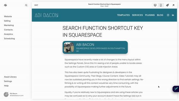 Search Function Shortcut Key In Squarespace — Abi Bacon