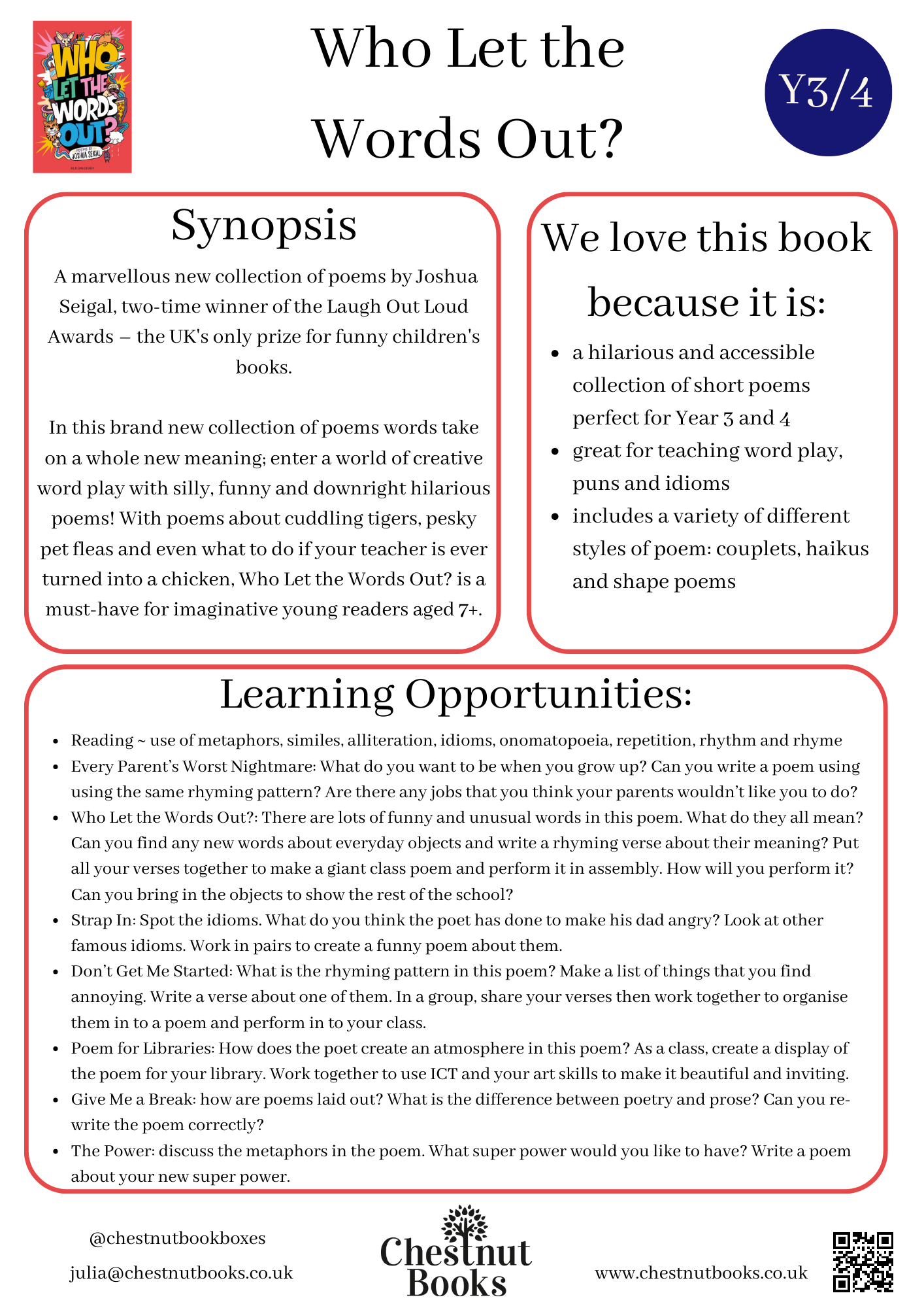 Who Let the Words Out? by Joshua Seigal — Chestnut Books