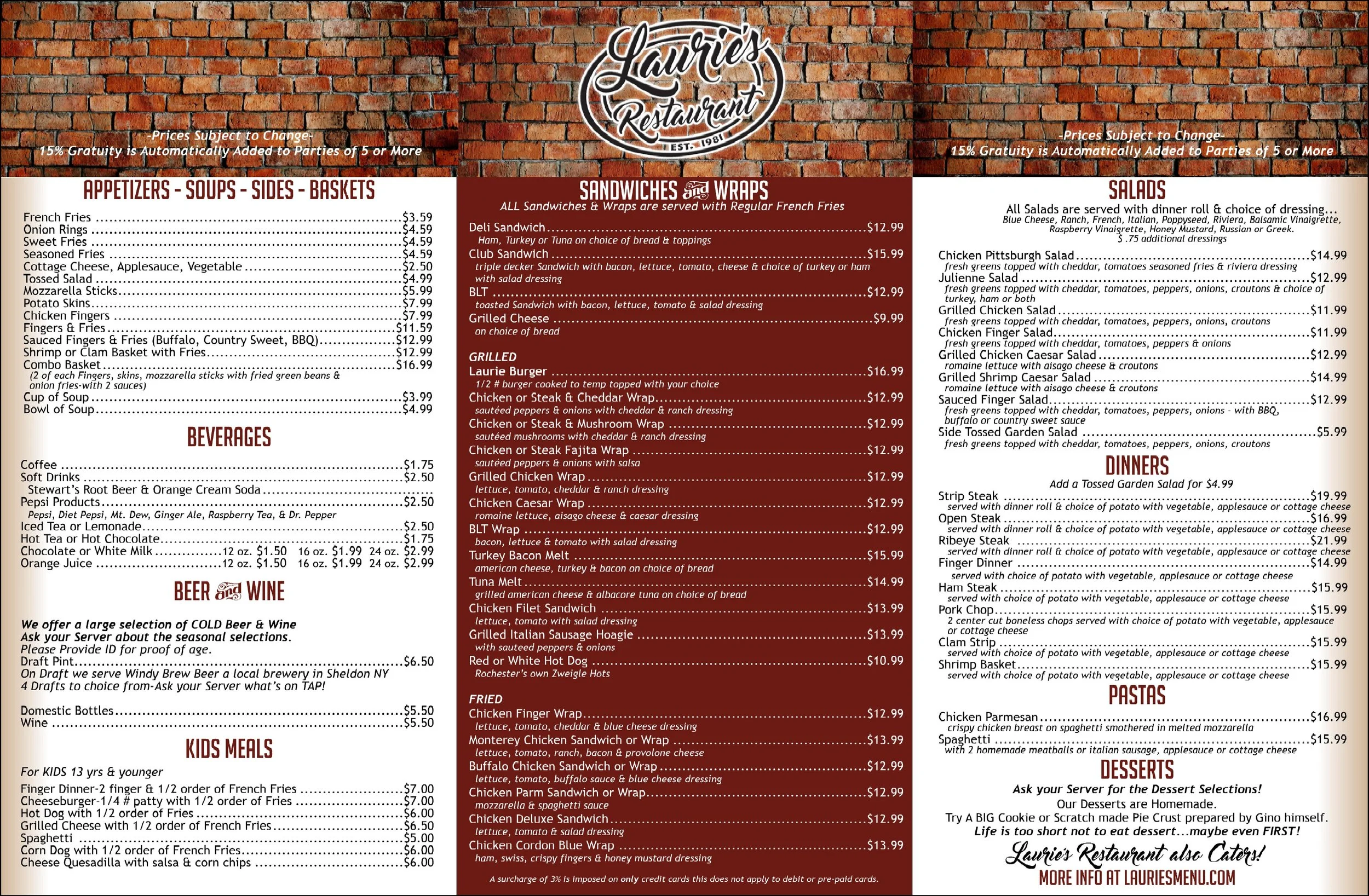 Menu — LAURIE'S RESTAURANT