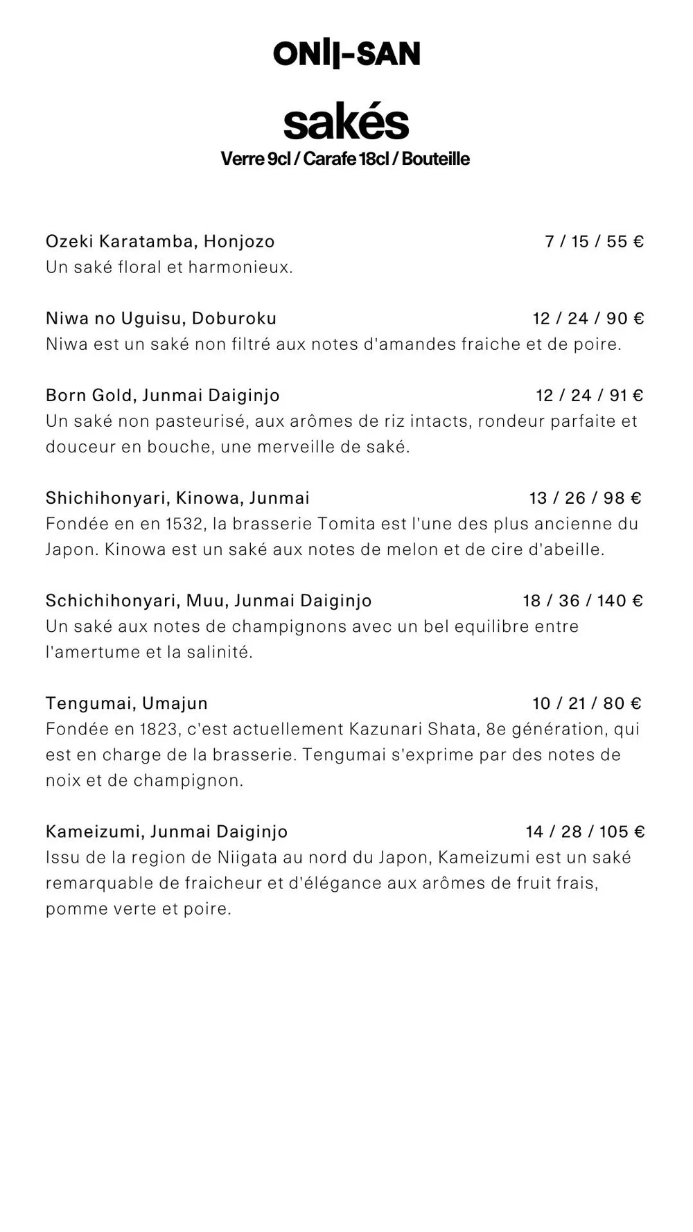 Menu — Onii San