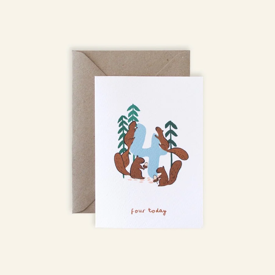 Four Today Squirrels 4th Birthday Card — Emma Alviti