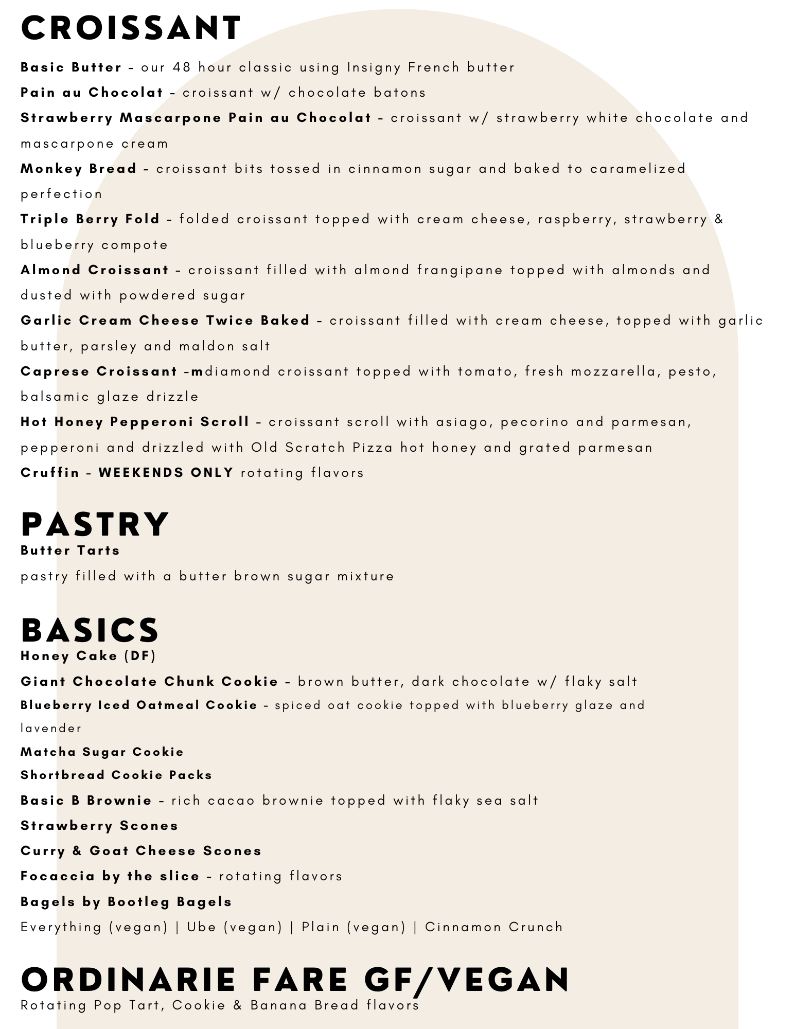 Current Menu — Val’s Bakery