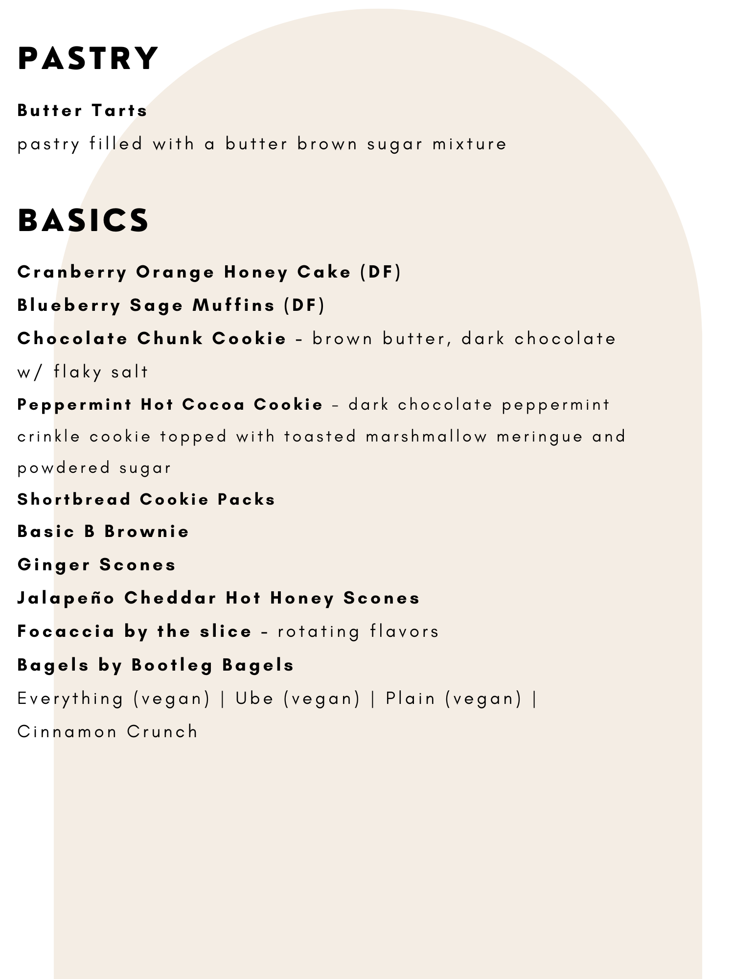 Current Menu — Val’s Bakery
