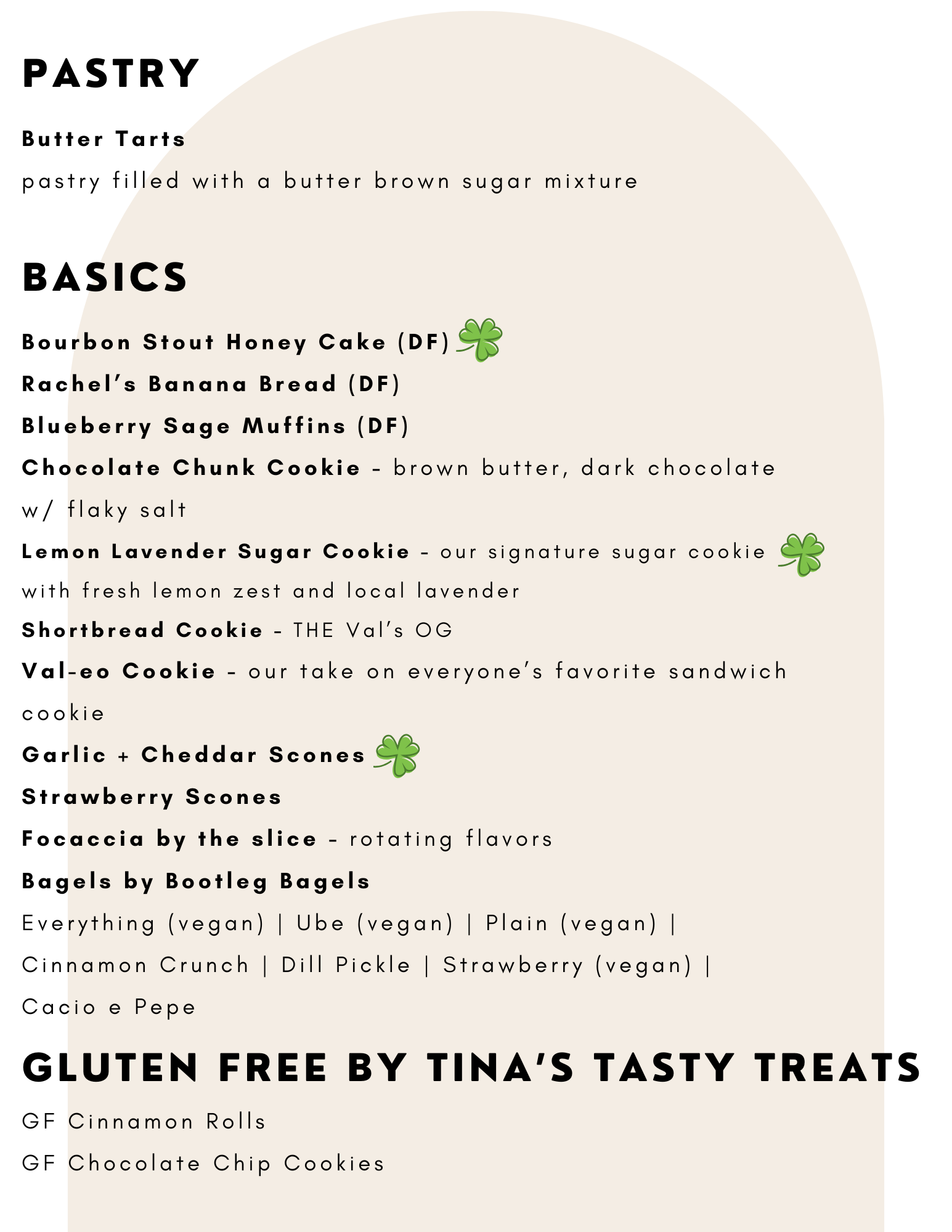 Current Menu — Val’s Bakery