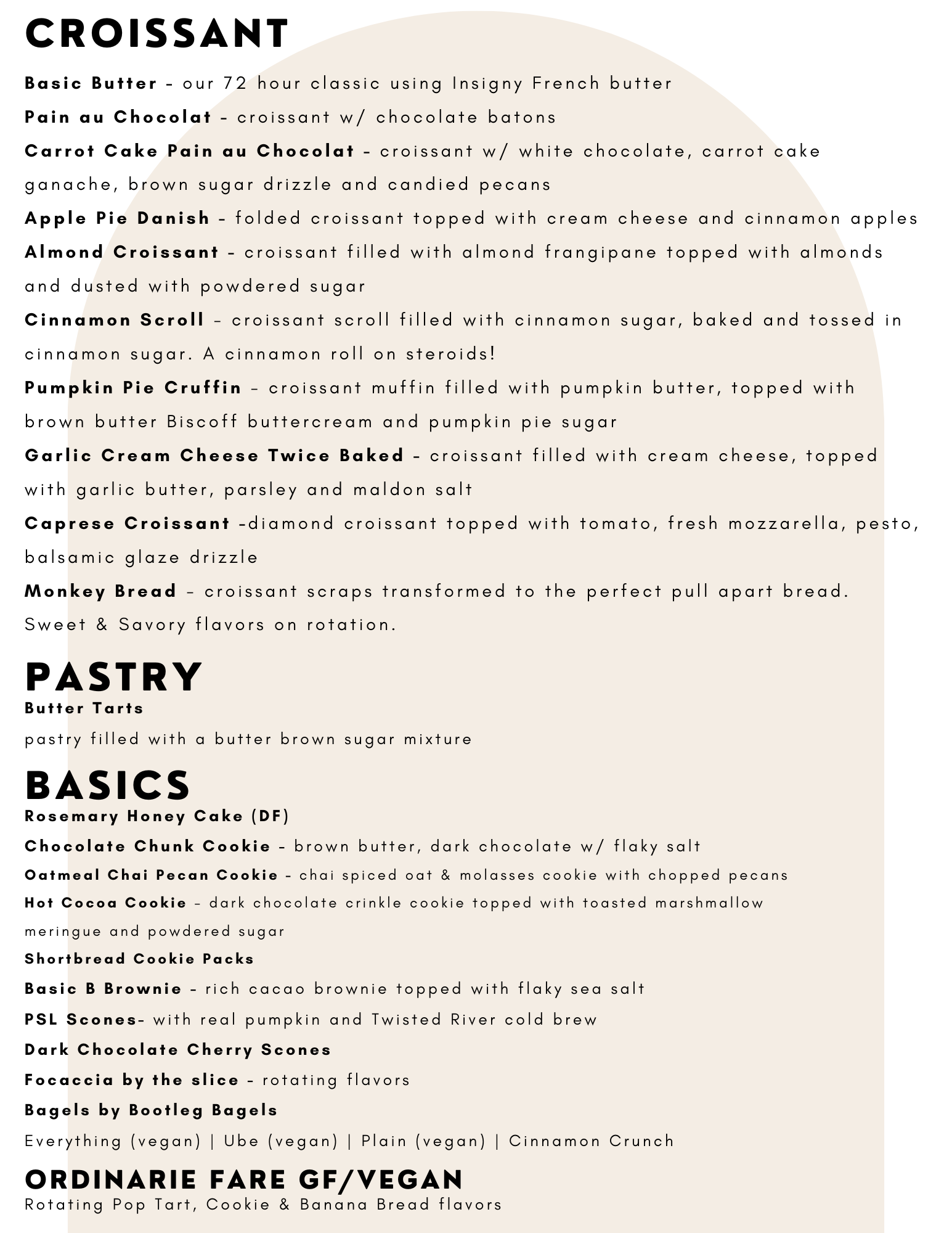 Current Menu — Val’s Bakery