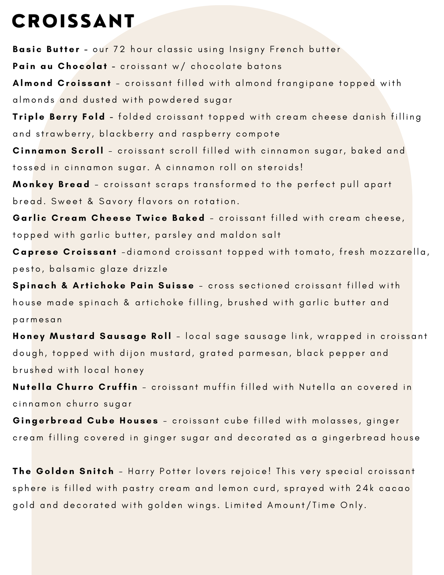 Current Menu — Val’s Bakery