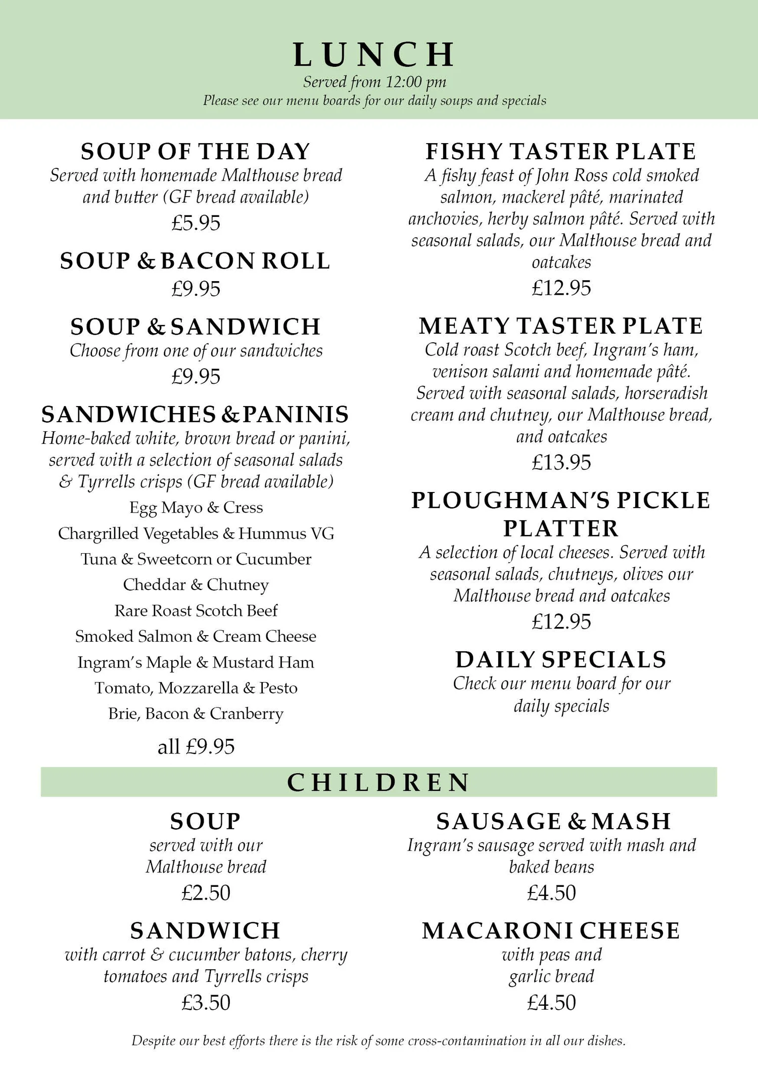 Tearoom Menu — Finzean Estate