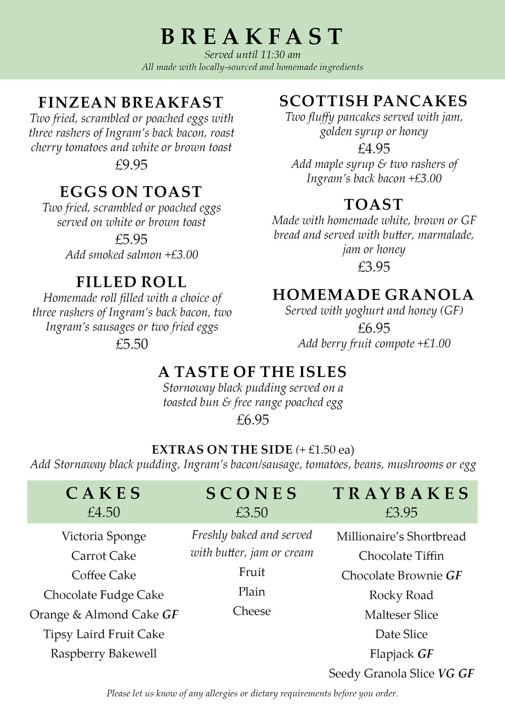 Tearoom Menu — Finzean Estate