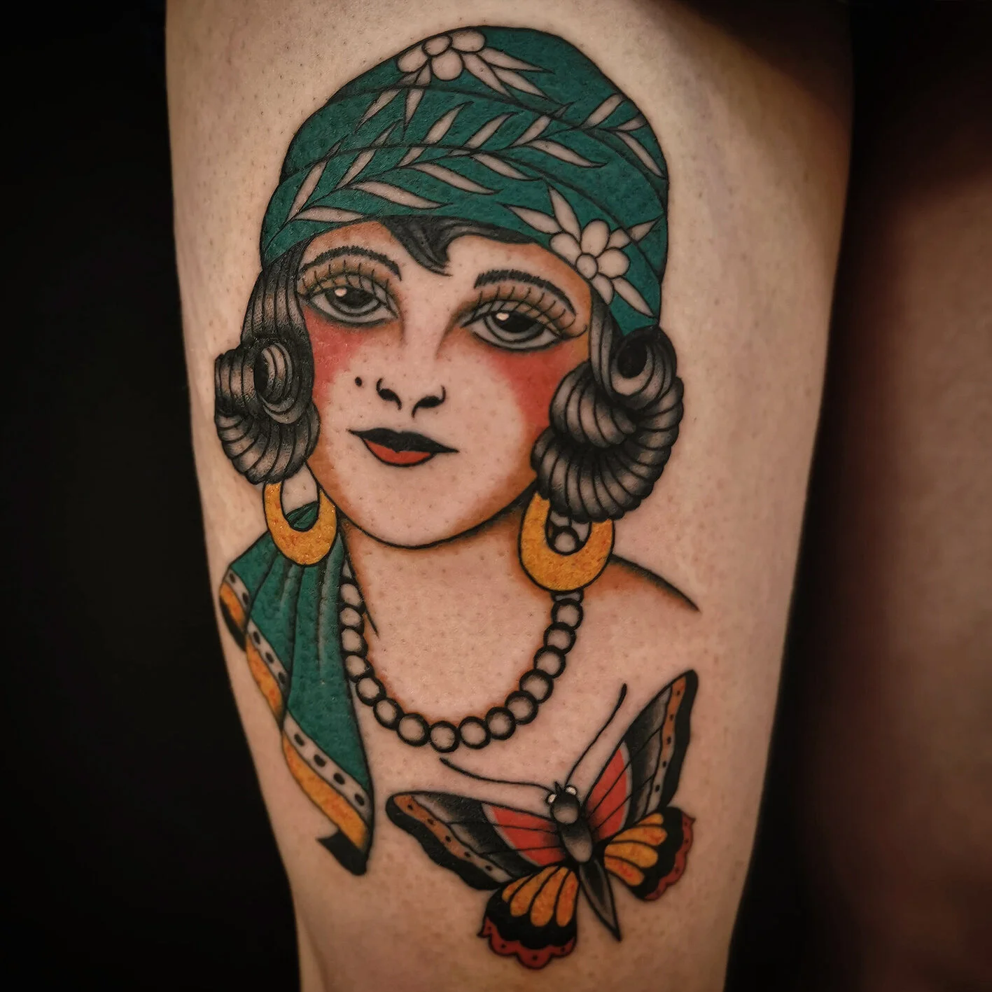 Traditional Flapper Girl Tattoo