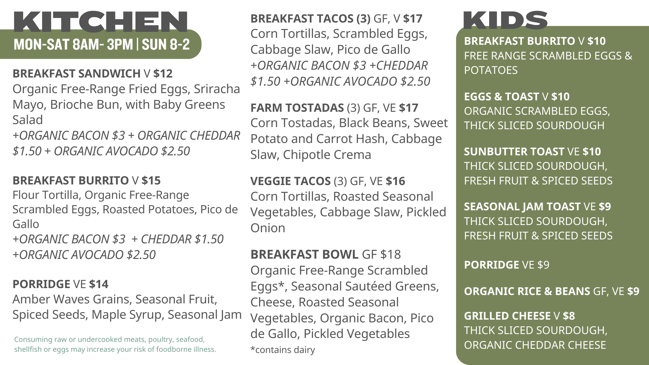 Menu — Amber Waves