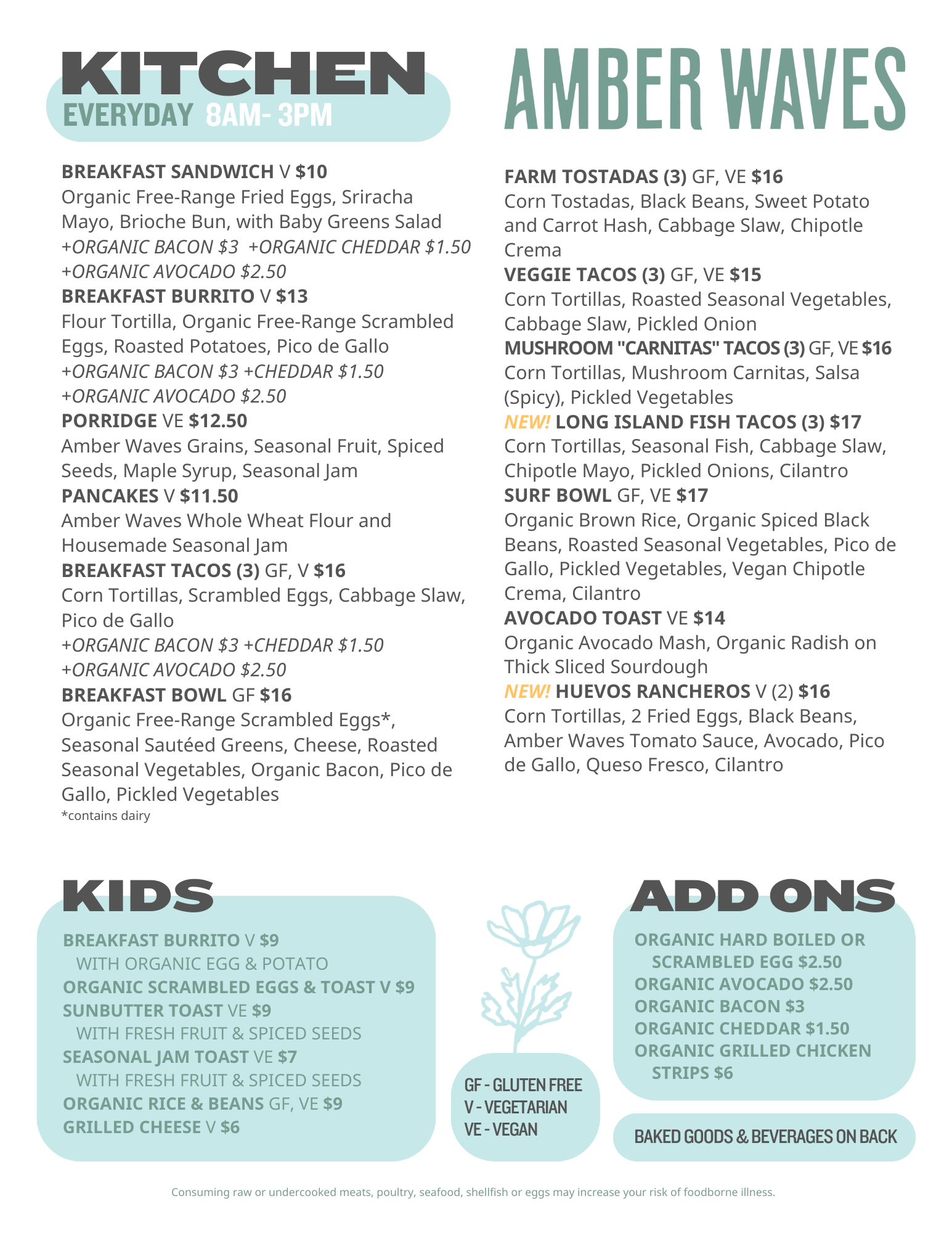 Menu — Amber Waves