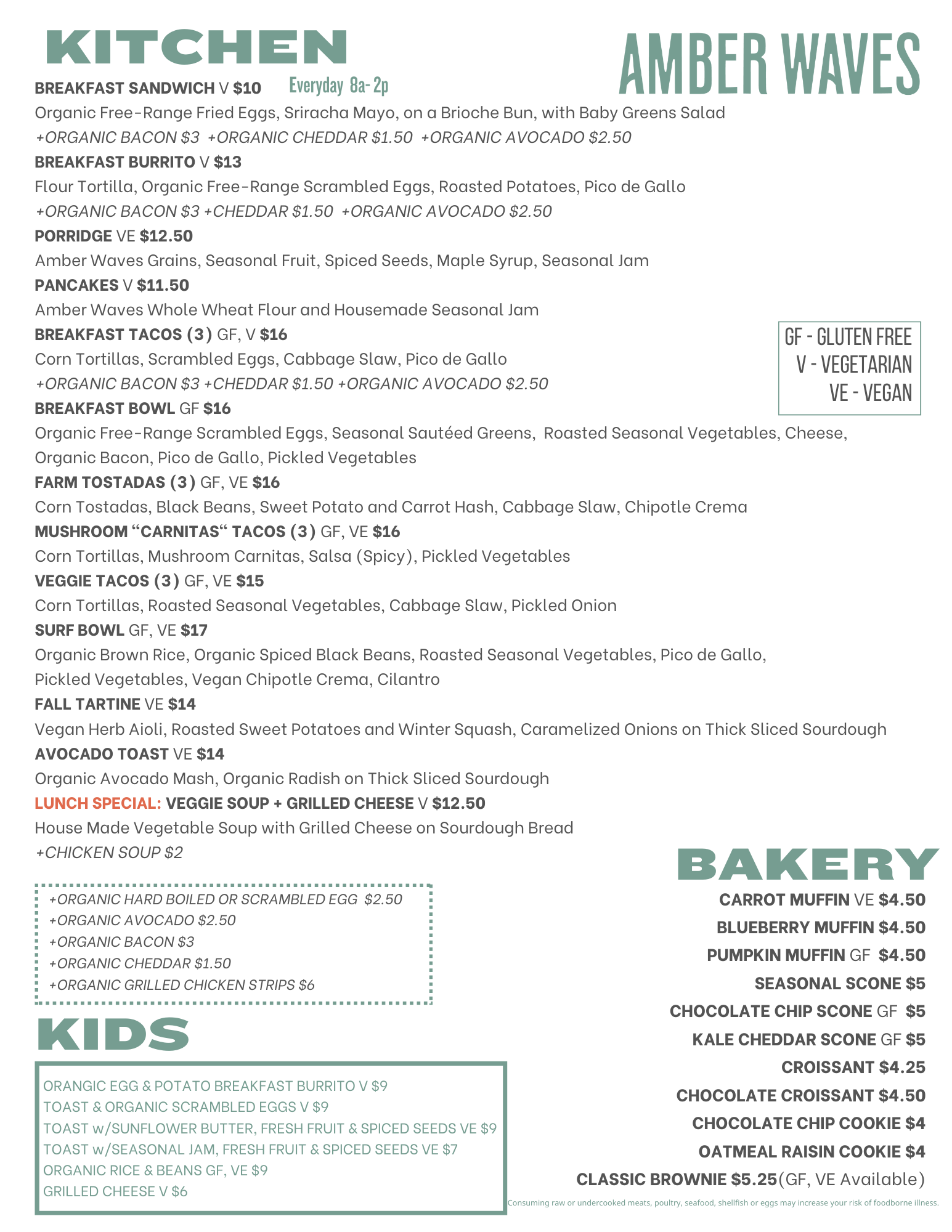 Menu & Orders — Amber Waves