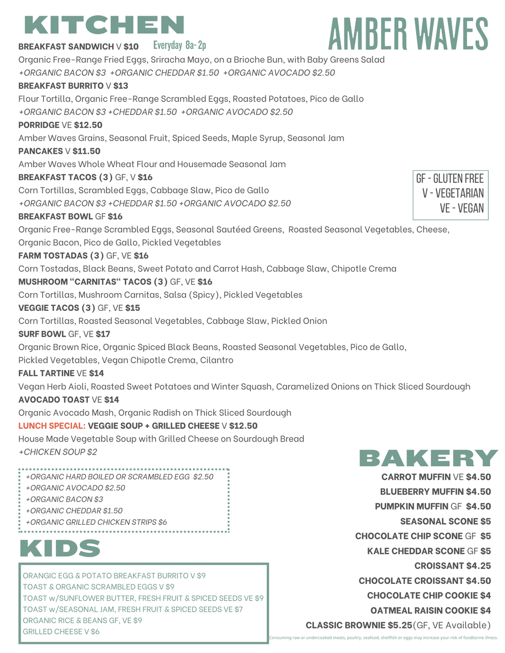 Menu & Orders — Amber Waves