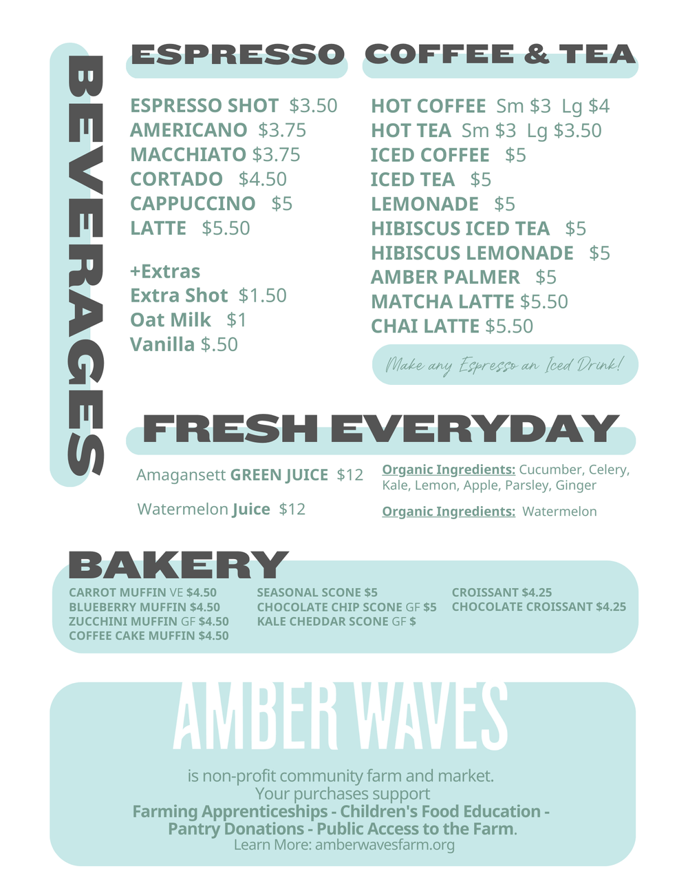 Menu — Amber Waves