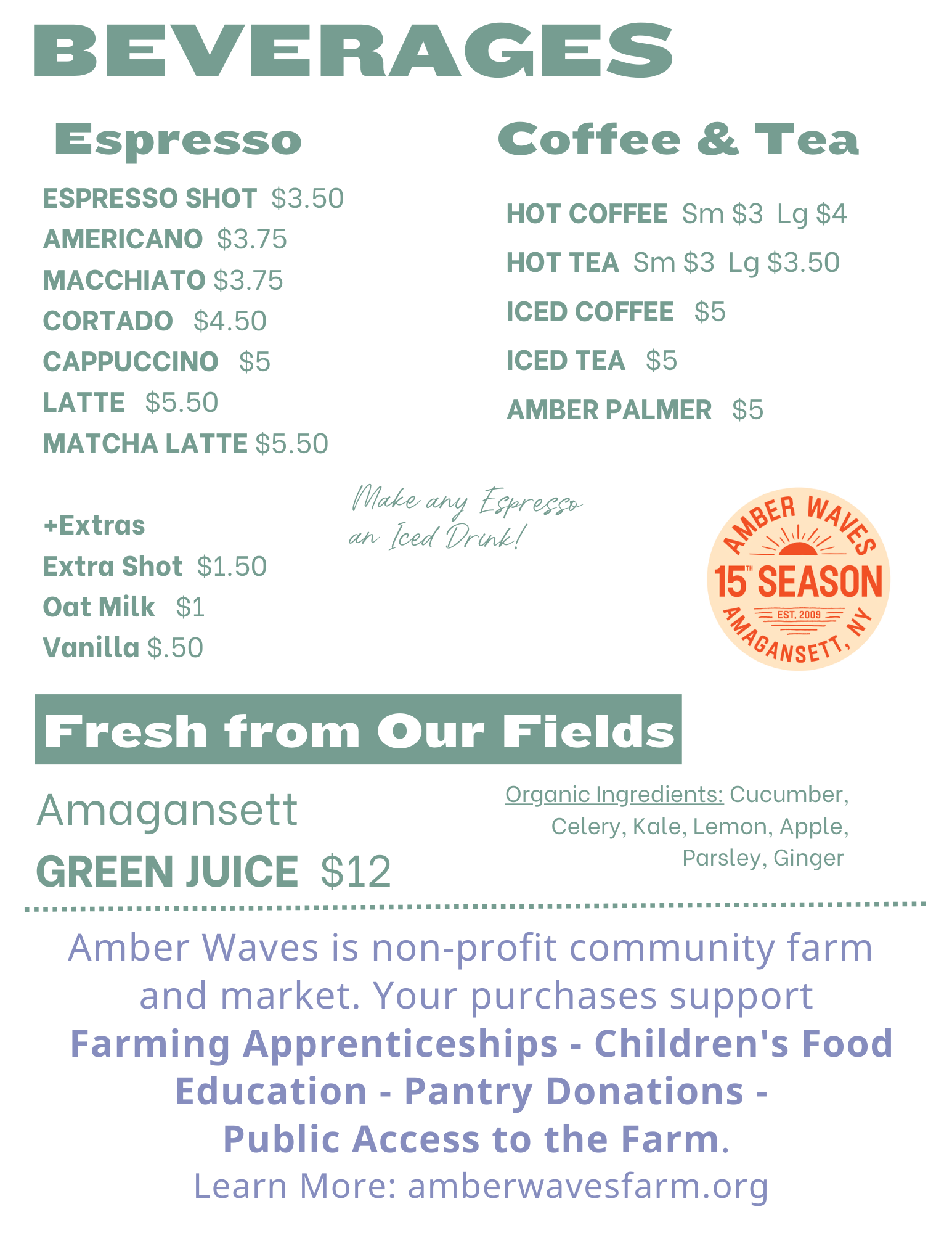 Menu & Orders — Amber Waves