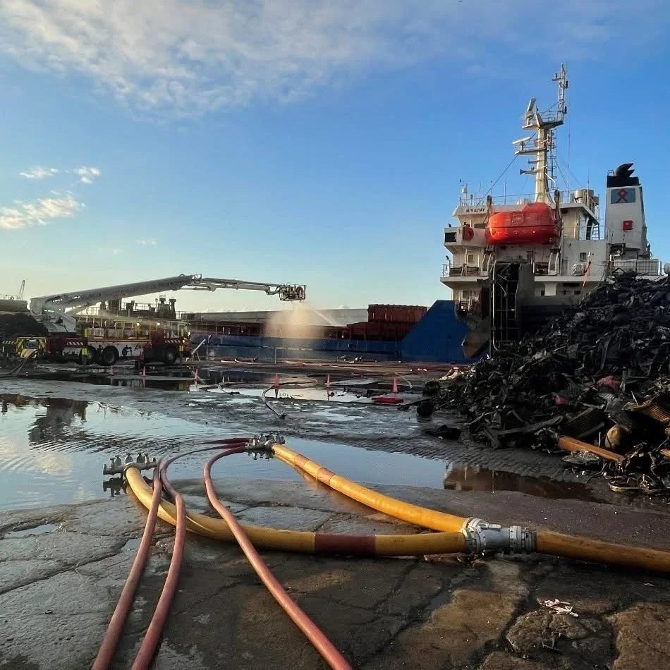 Scrap metal ship fire ‘may have been caused by undischarged battery ...