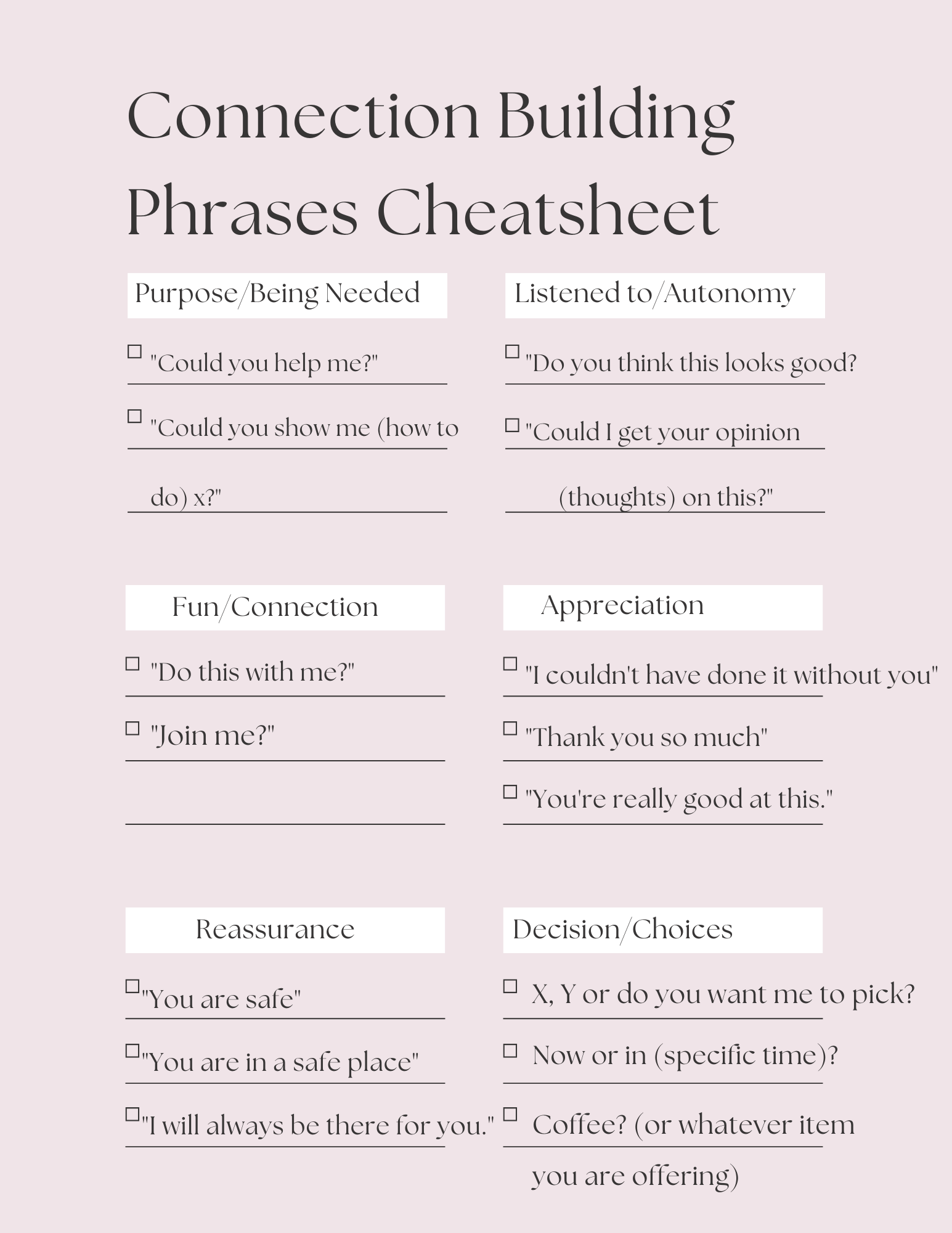 Connection Building Phrases Dementia Cheatsheet — Dementia Success Path