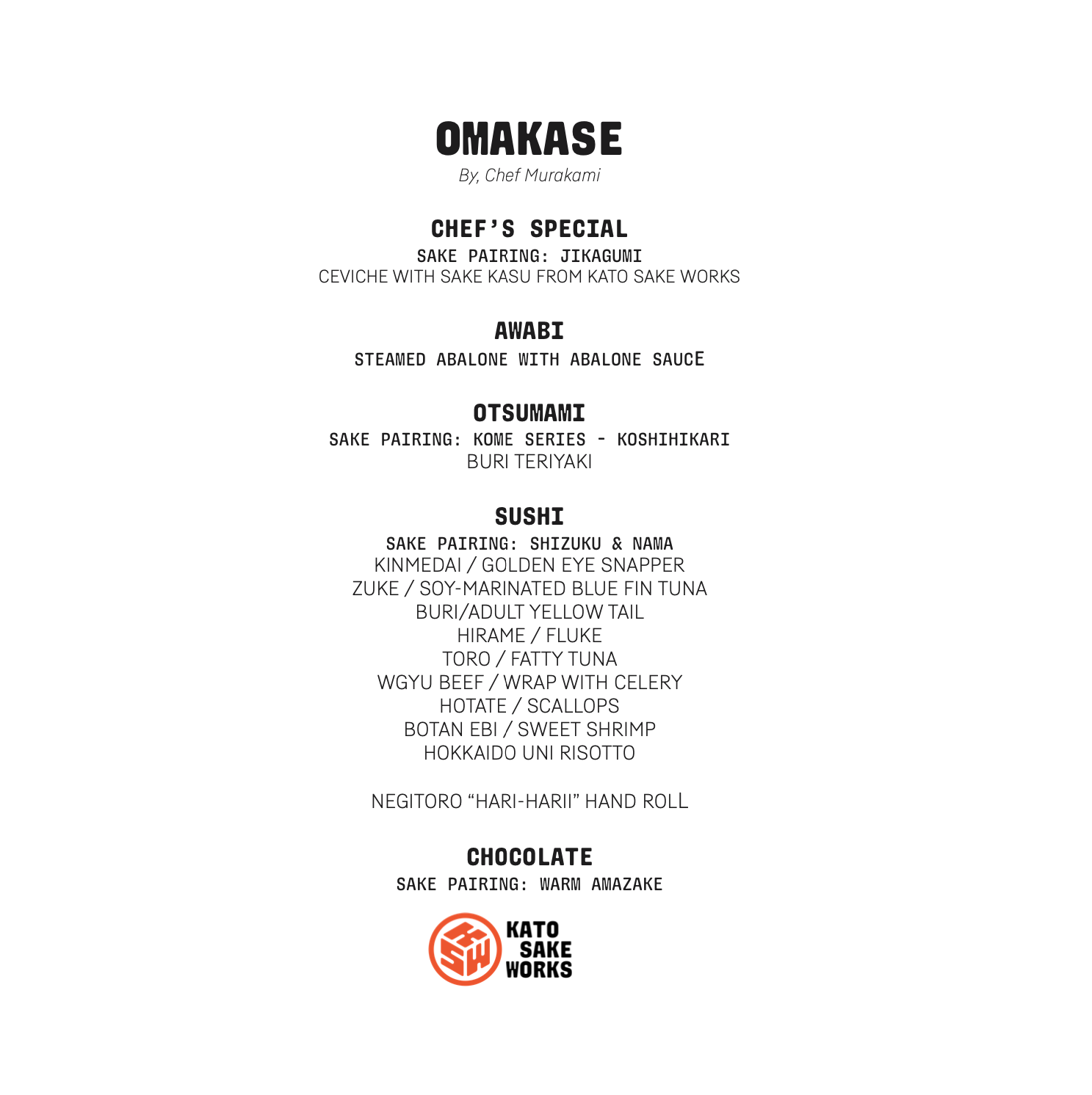 Omakase by Chef Murakami — KATO SAKE WORKS