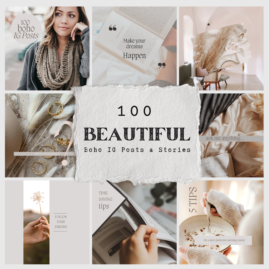 Boho Lifestyle 100 Instagram Posts + 100 Stories templates!