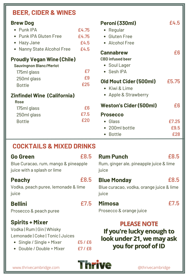 Menu — Thrive Cafe Cambridge