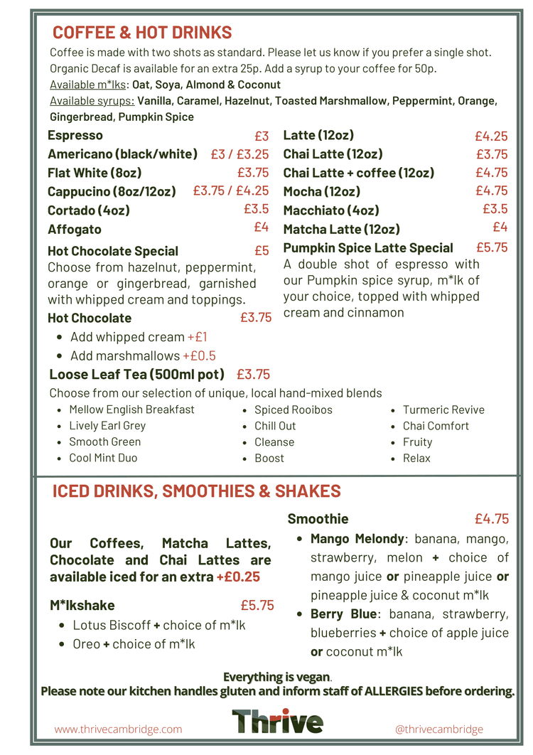 Menu — Thrive Cafe Cambridge