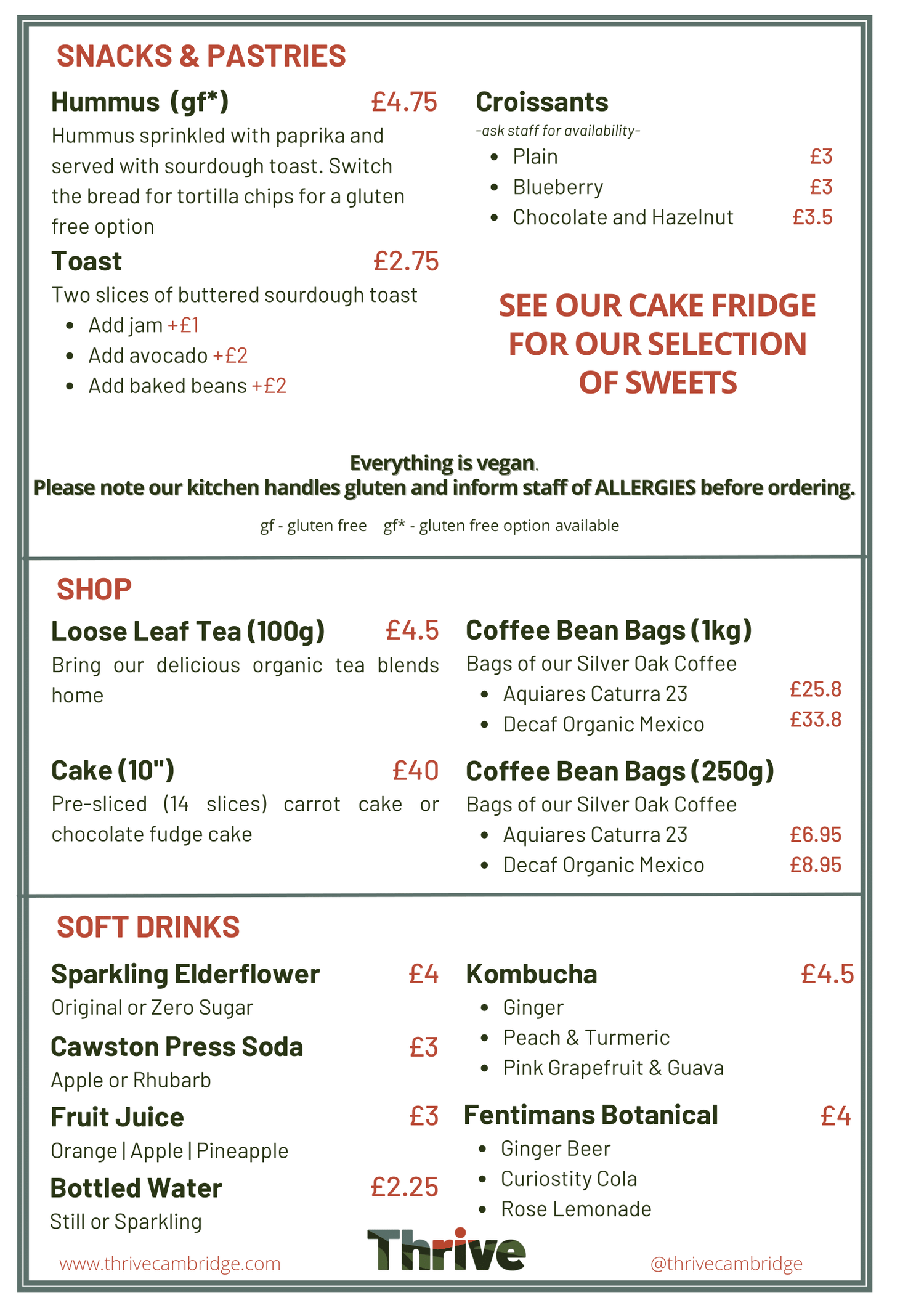 Menu — Thrive Cafe Cambridge