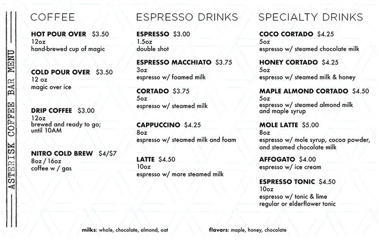 Coffee Menu — Asterisk Coffee Bar