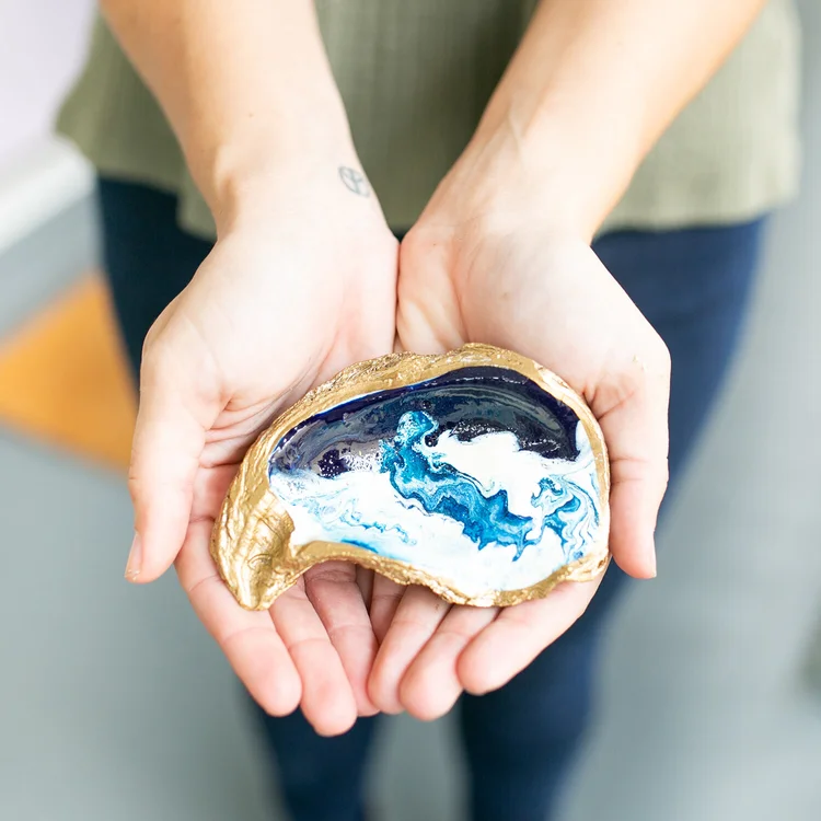 Gilded Seascapes decoupage oyster shell dish — Grit and Grace Studio
