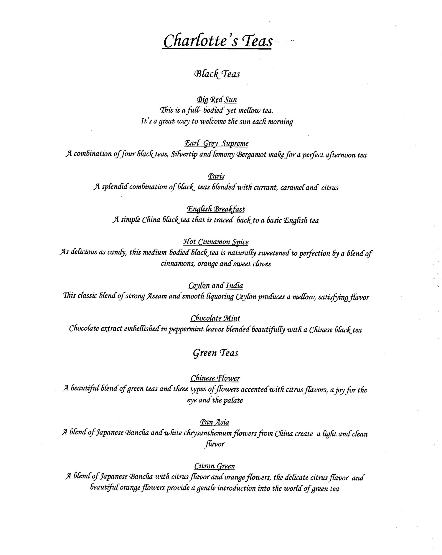 Menu — Charlotte's Tea Room