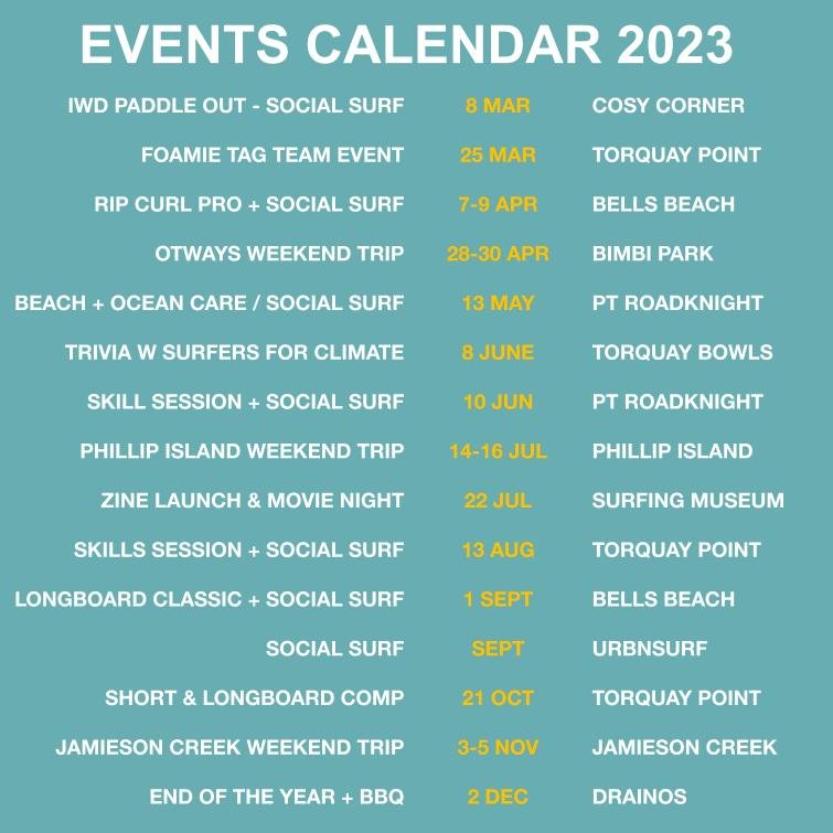 Events Calendar — Surfcoast Women’s Boardriders
