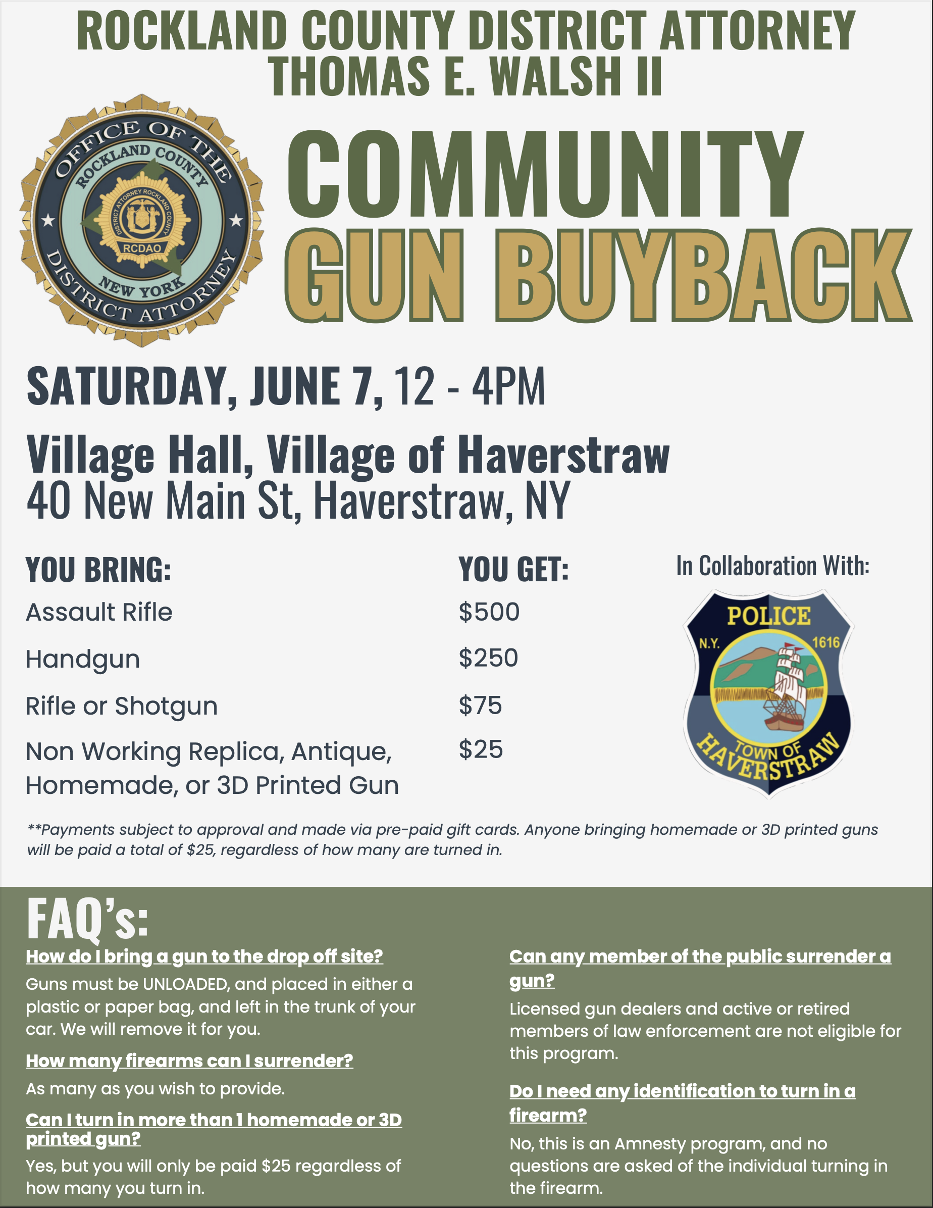 DISTRICT ATTORNEY TOM WALSH HOSTS GUN BUYBACK EVENT — Rockland County ...