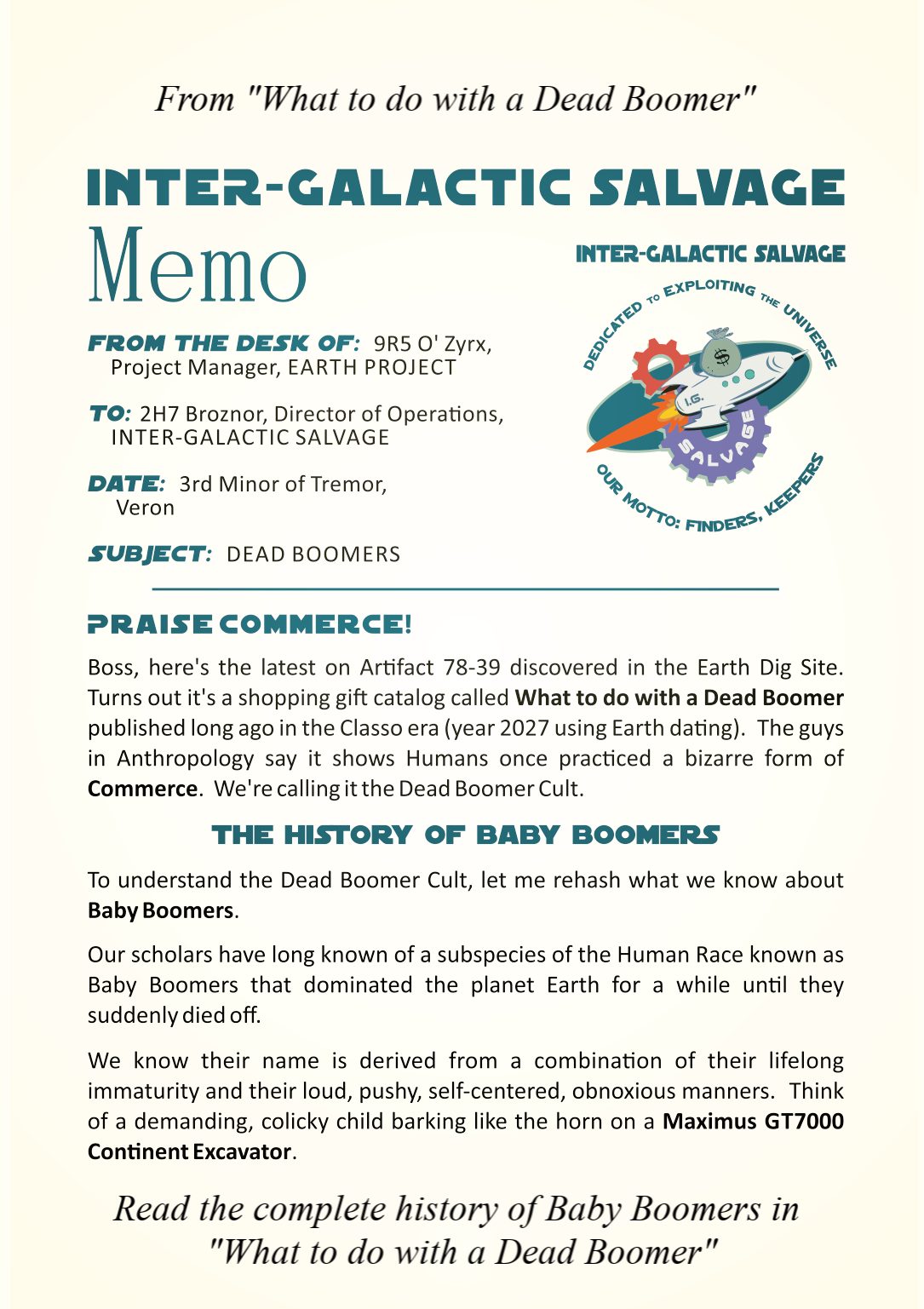 What To Do With a Dead Boomer — Bill Berger