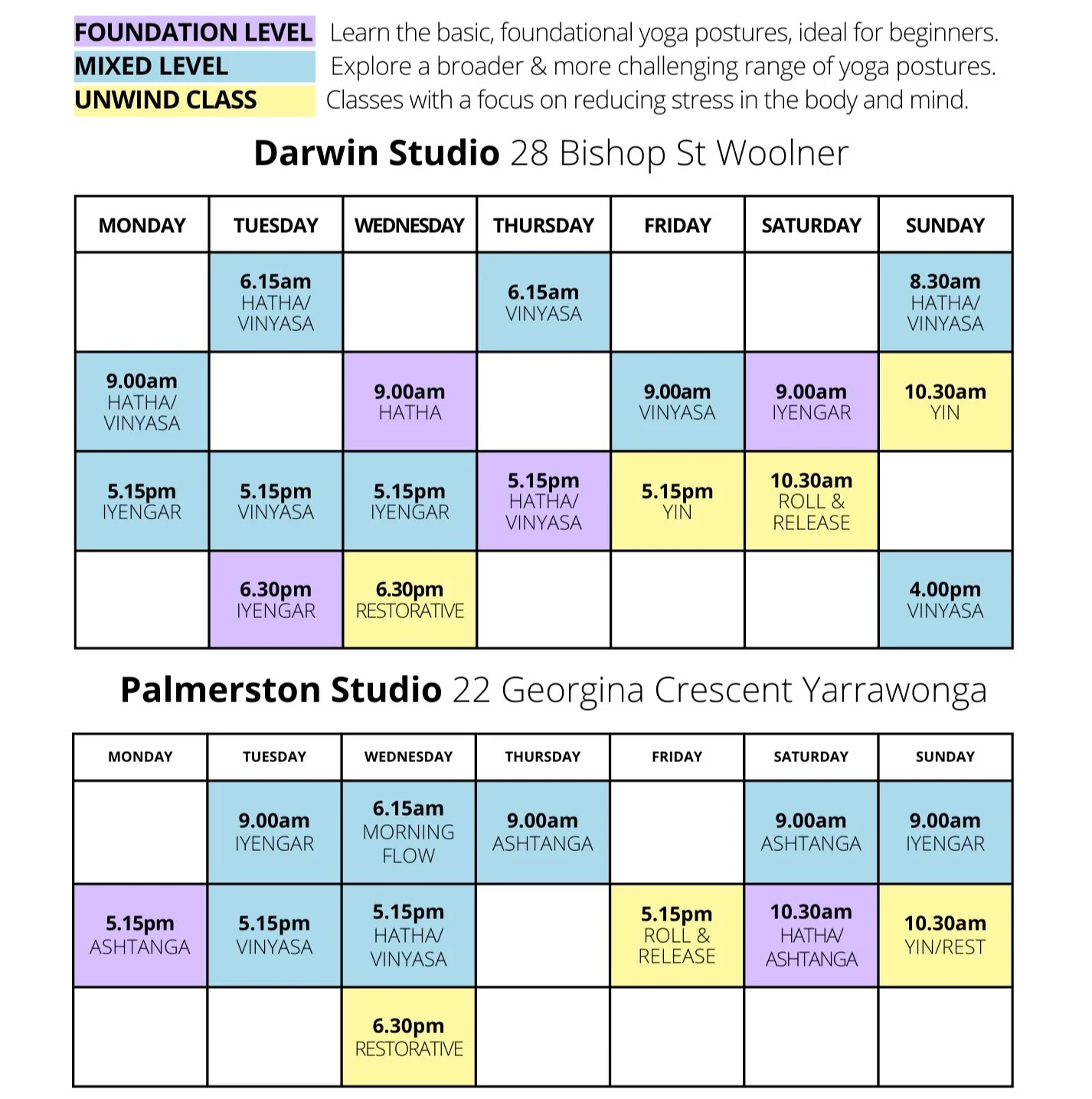 CLASSES & TIMETABLE — AGOY YOGA