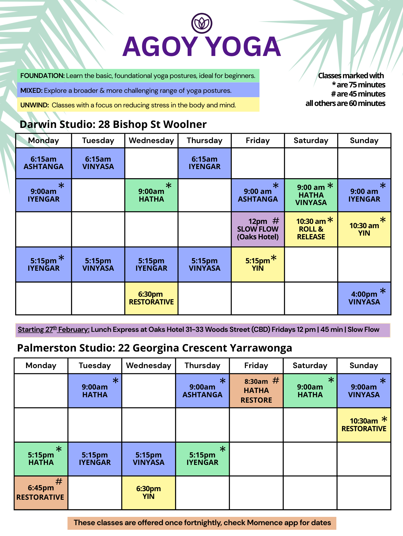 CLASSES & TIMETABLE — AGOY YOGA