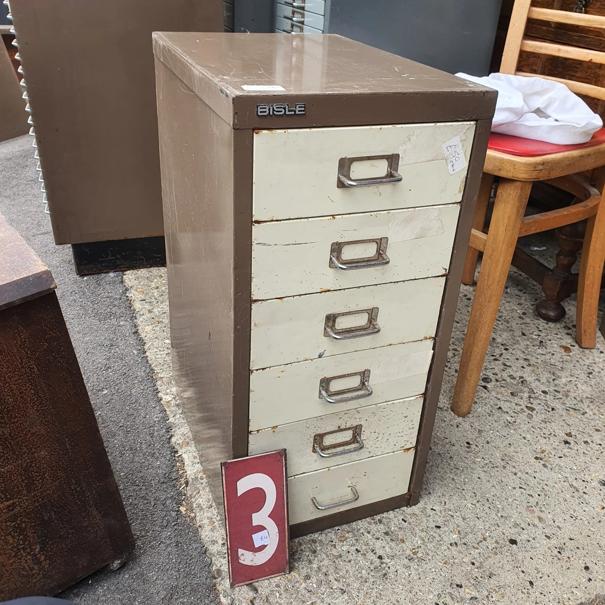 £60 Bisley bank of drawers (7) - 28cm wide x 43cm deep x 94cm high — RG ...
