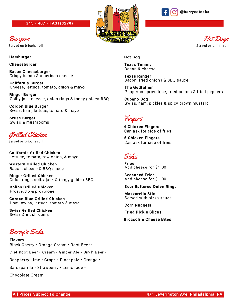 Menu — Barry's Steaks & Hoagies