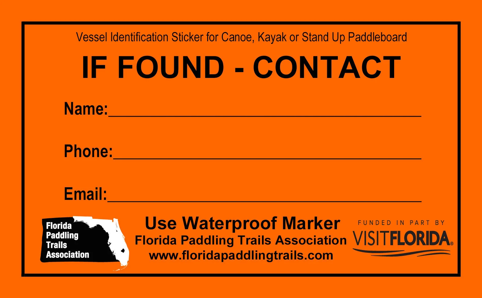 "If Found" Identification Decal — Florida Paddling Trails Association