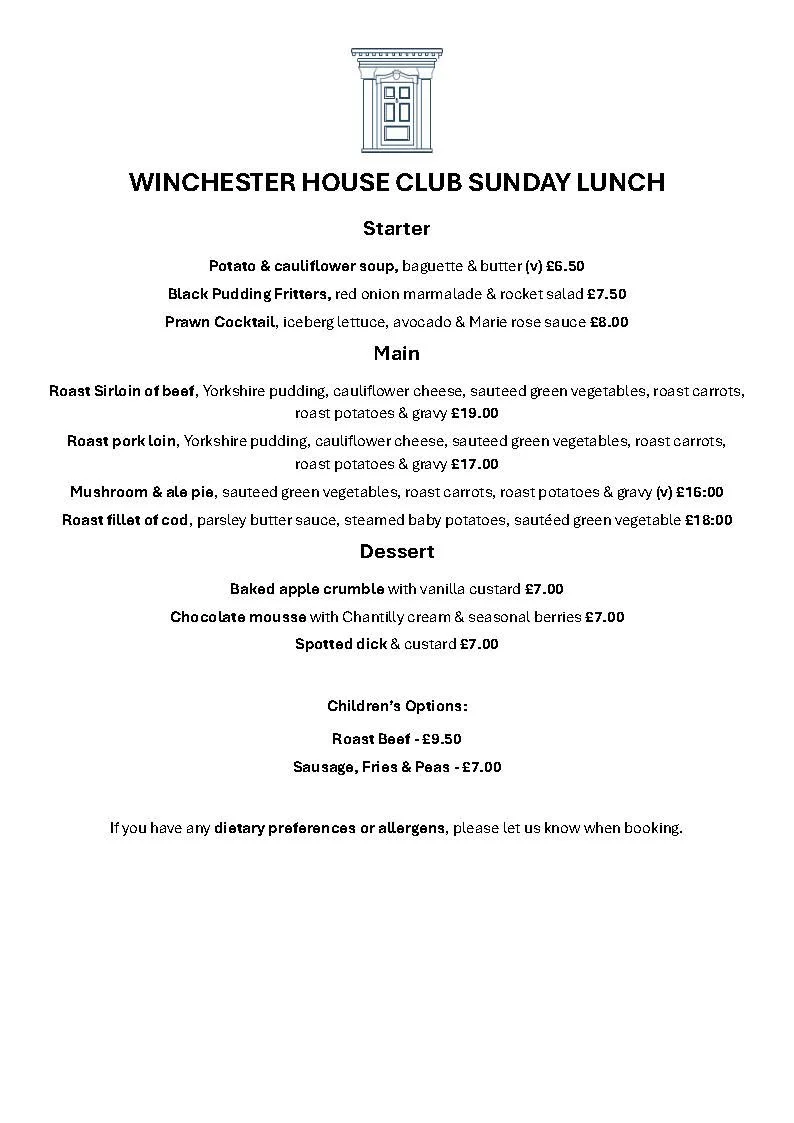 Club Sunday Lunch — The Winchester House Club