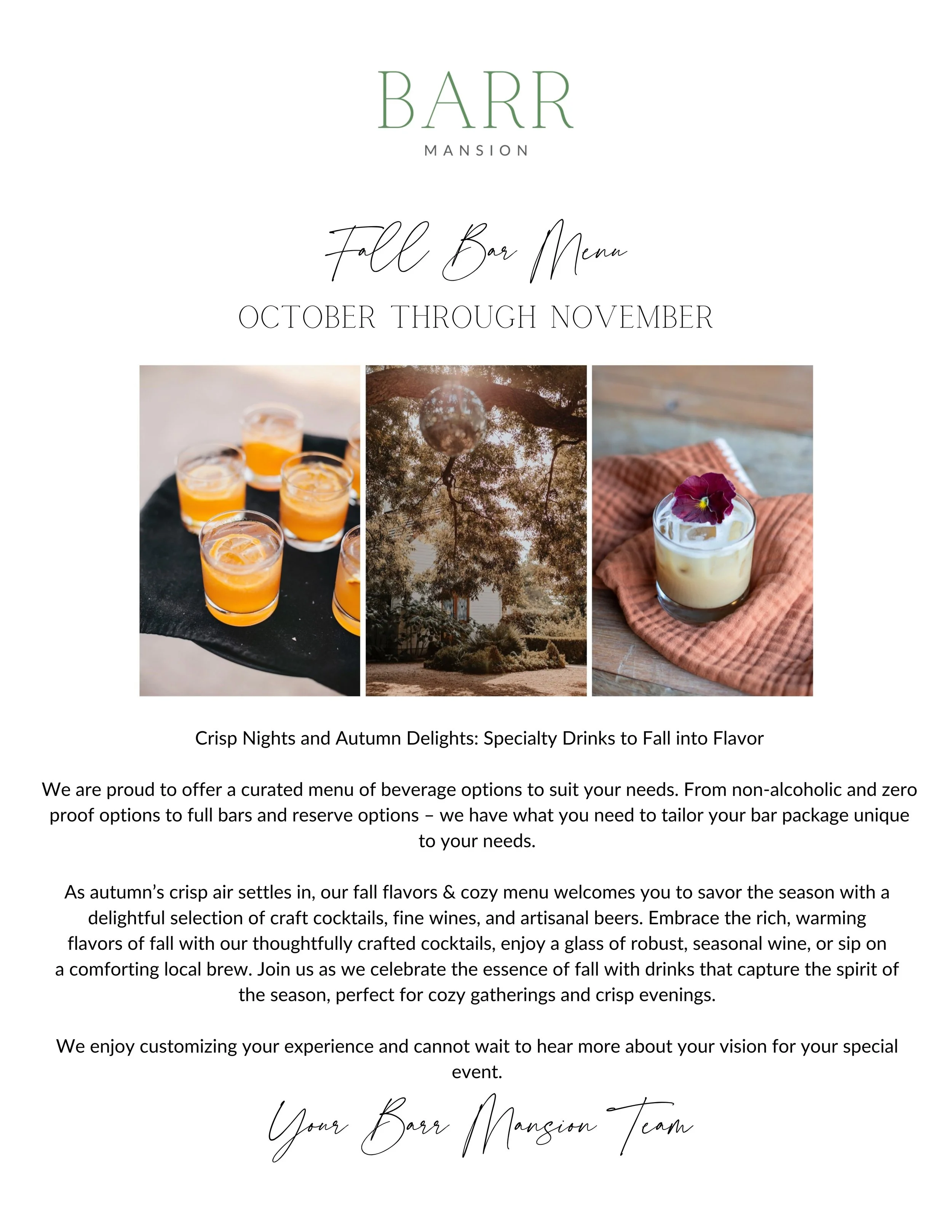Fall Bar Menu — Barr Mansion
