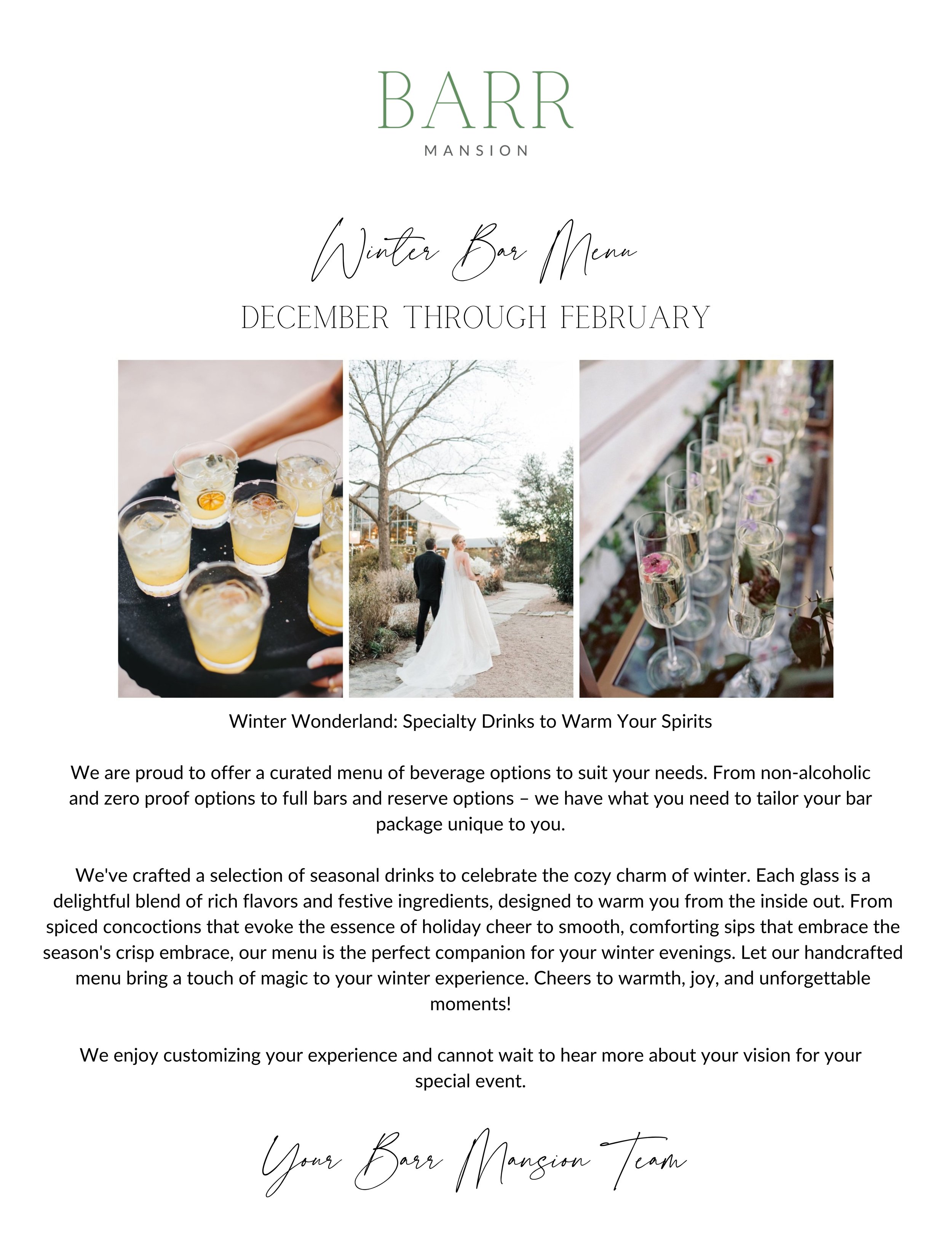 Winter Bar Menu — Barr Mansion
