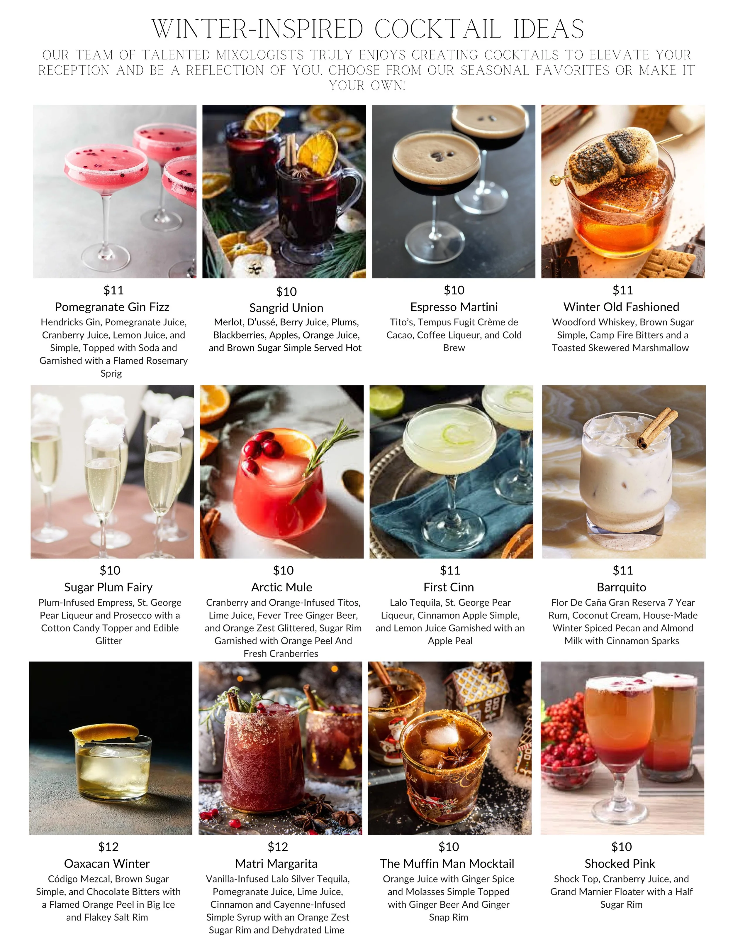 Winter Bar Menu — Barr Mansion