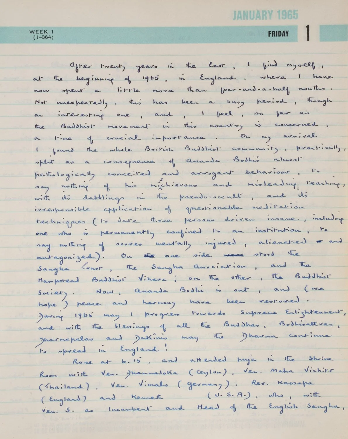 3. Diary entry 1 January 1965 — urgyen house