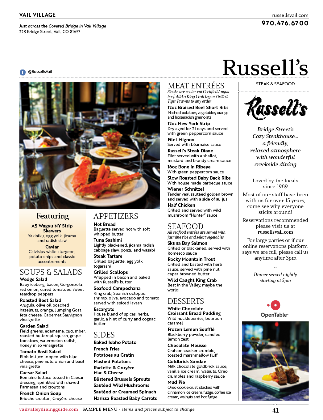 Russell's Steak & Seafood — Vail Valley Dining Guide