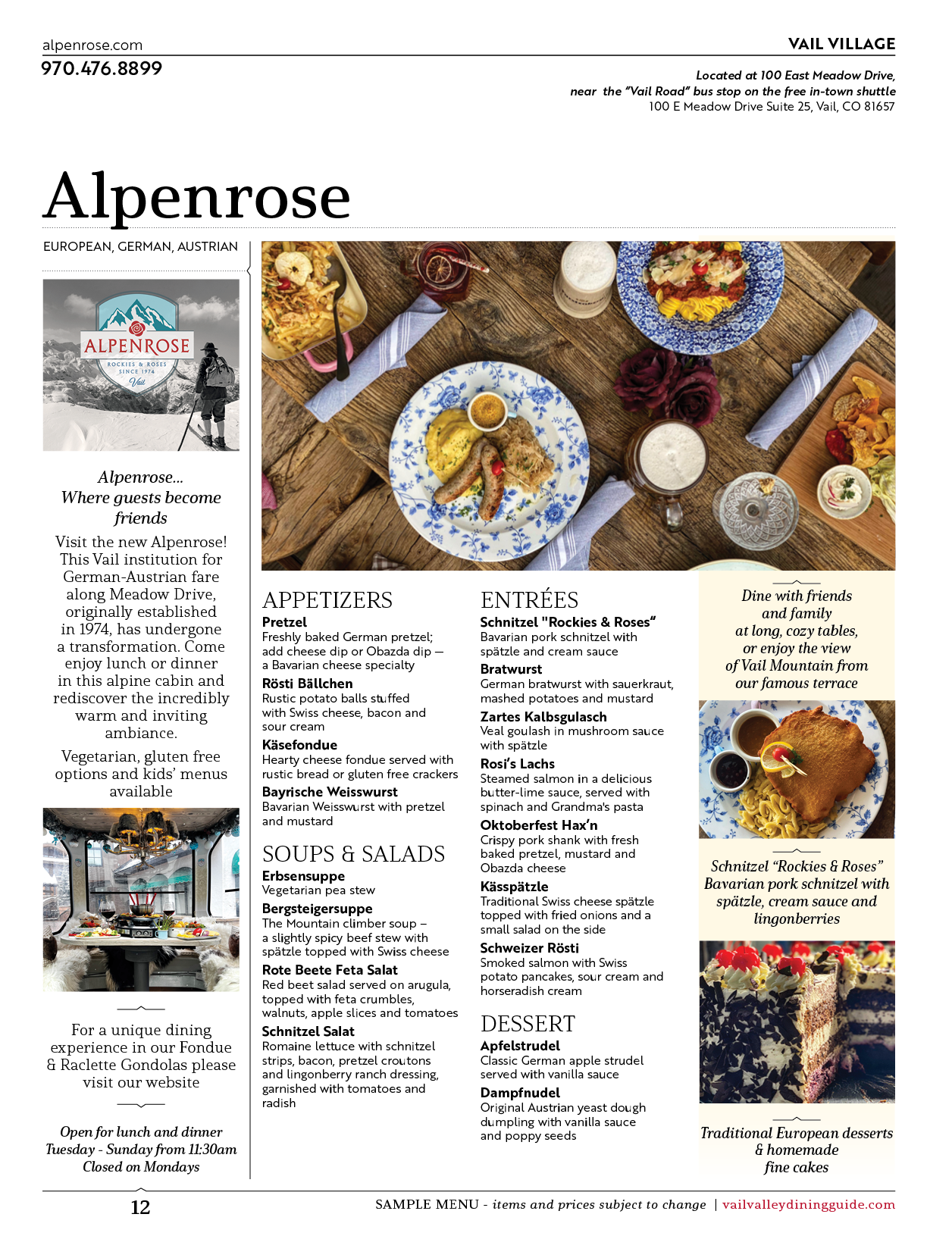 Alpenrose — Vail Valley Dining Guide