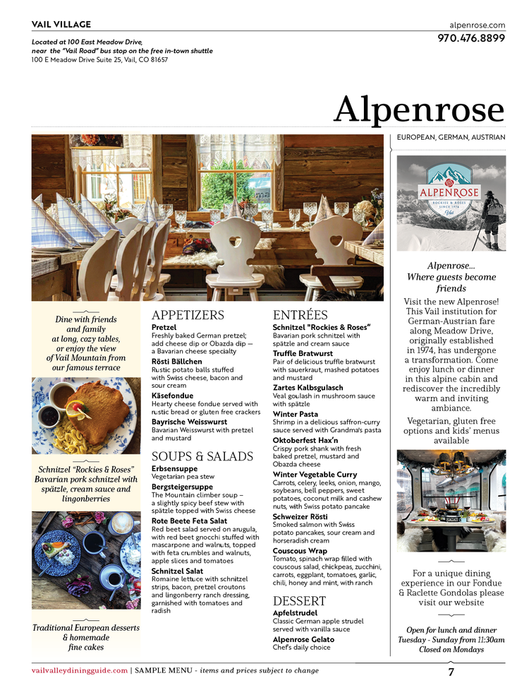 Alpenrose — Vail Valley Dining Guide