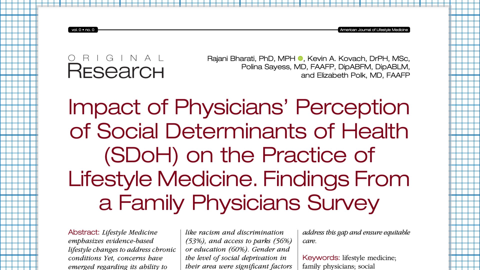 Impact of Physicians’ Perception of Social Determinants of Health on the Practice of Lifestyle ...