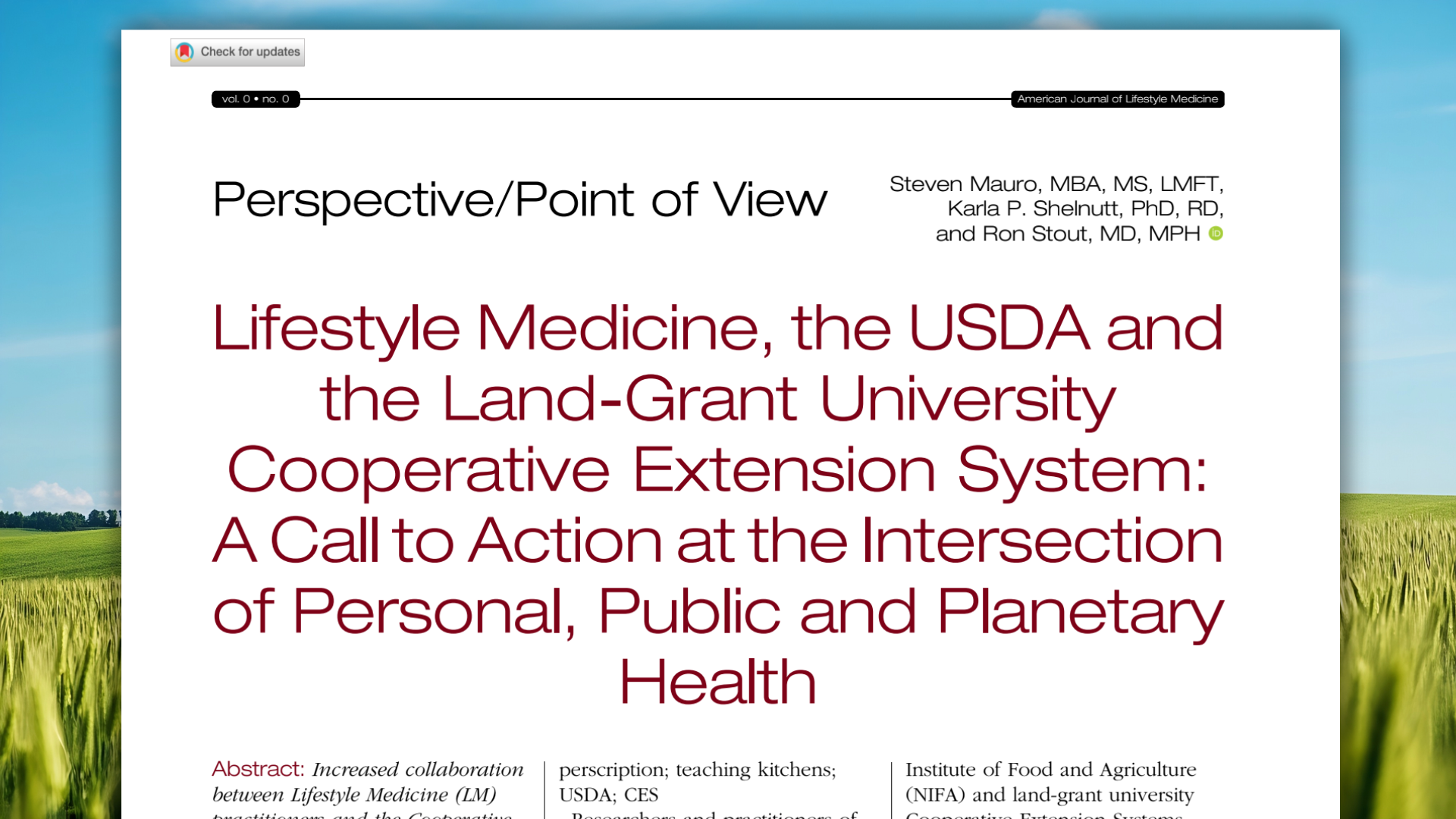 Lifestyle Medicine, the USDA and the Land-Grant University Cooperative ...