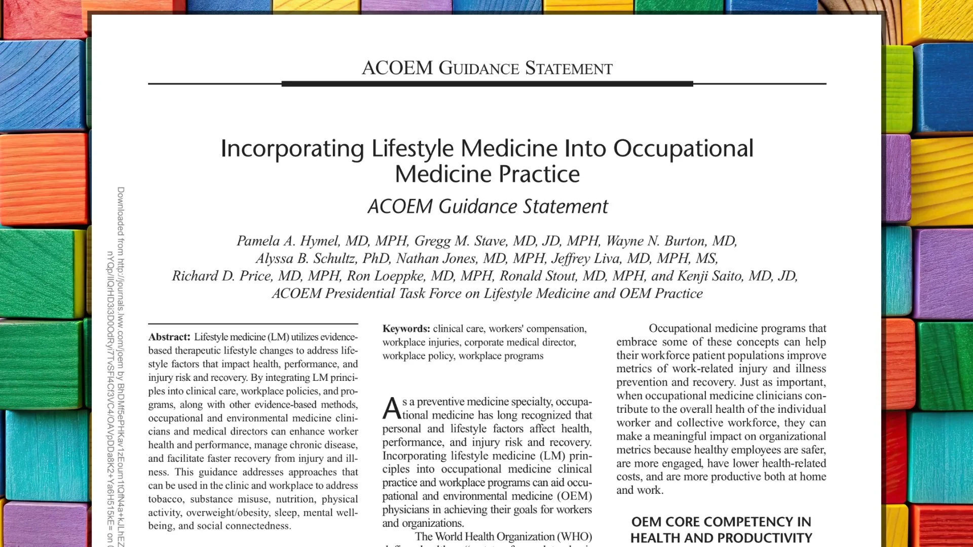 Incorporating Lifestyle Medicine into Occupational Medicine Practice ...